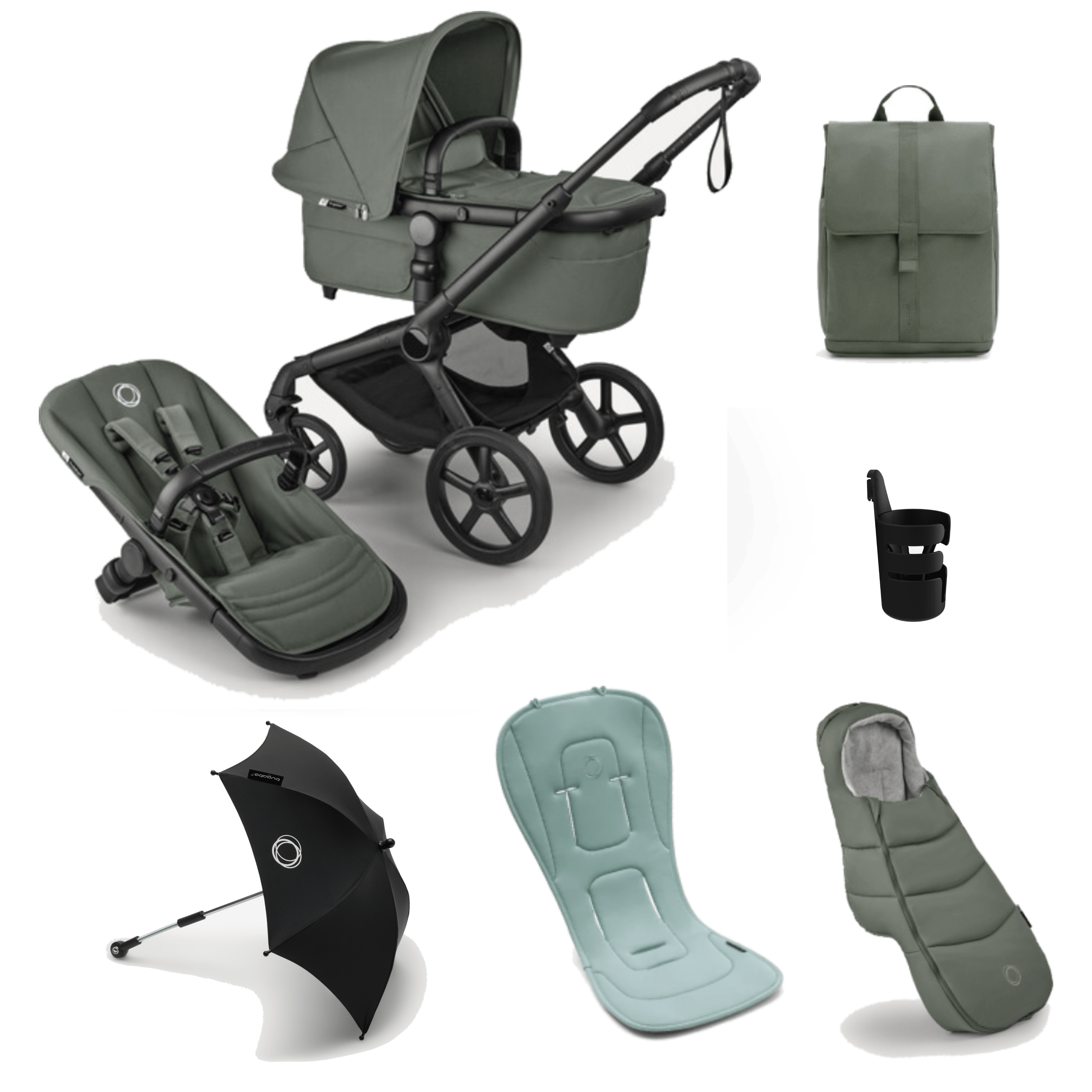 Bugaboo Fox 5 Renew Complete Bundle - Black/Forest Green/Forest Green ...