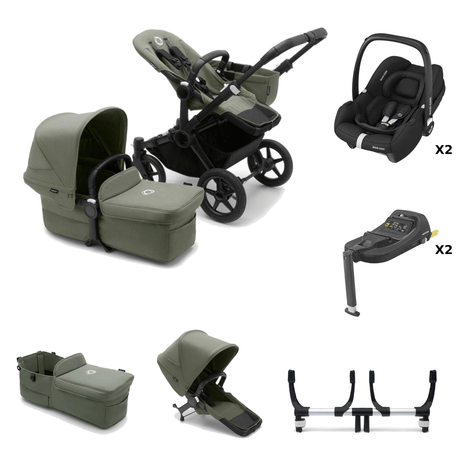 Bugaboo Donkey 5 Twin Travel System Forest Green | Cabriofix i-Size ...