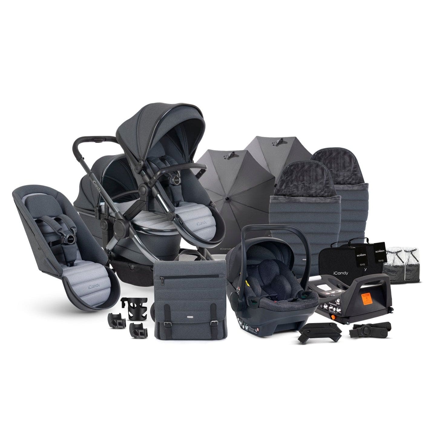 iCandy Peach 7 Double Travel System (Cocoon) Bundle - Phantom / Truffl ...